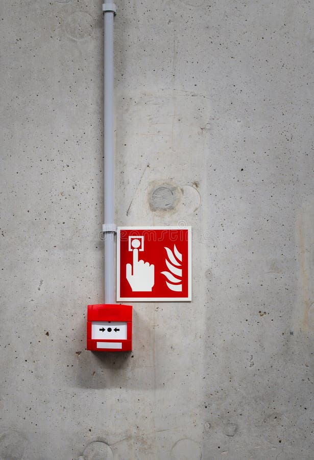 Fire Alarm Red Button Sign Concrete Wall Stock Photo - Image of office ...