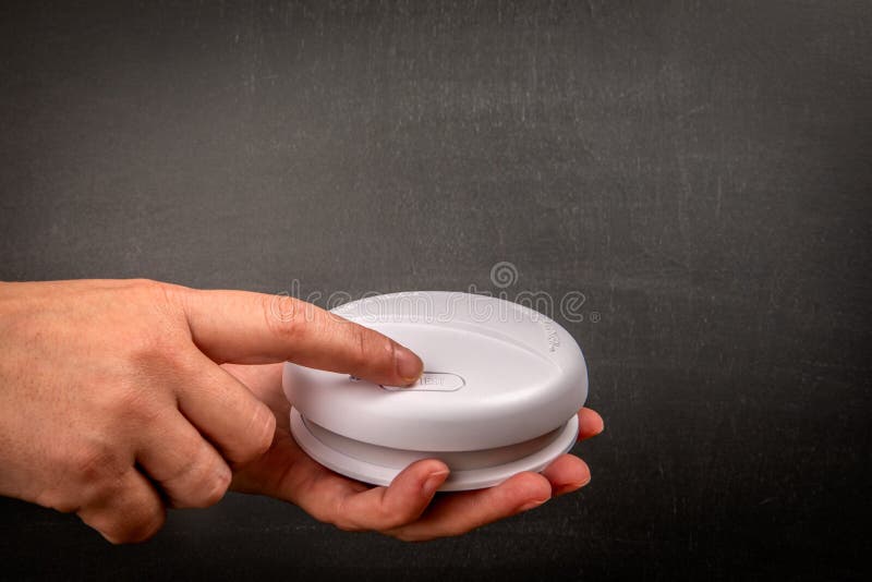 Fire Alarm Sensor in Woman& X27;s Hand. Test Button Stock Photo - Image ...