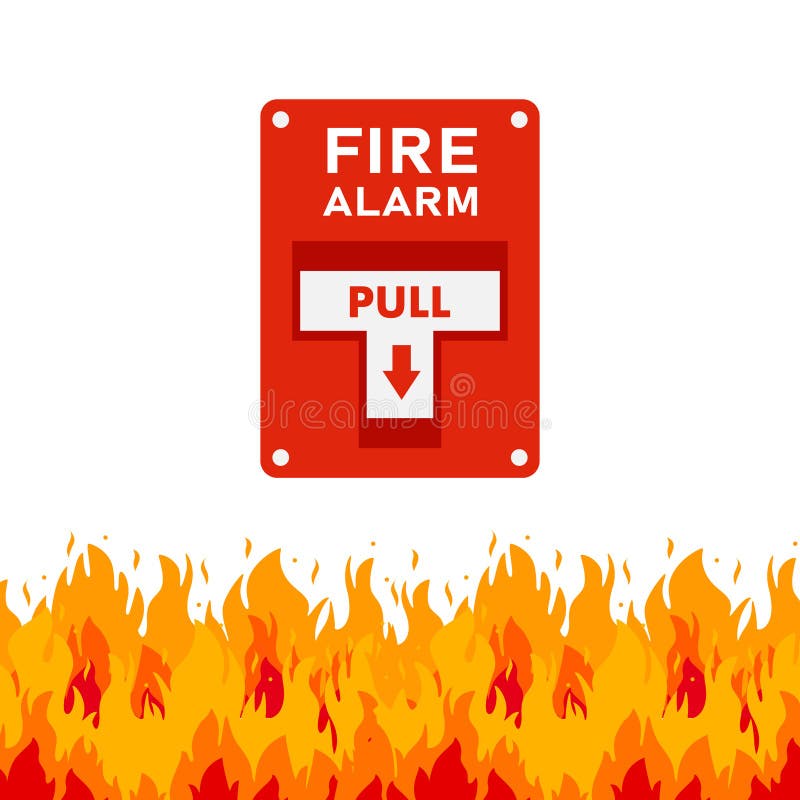 Fire Alarm Switch with Burning Flames and White Background Stock ...