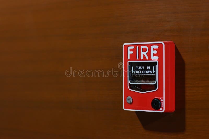 Fire Alarm Switch on Wooden Wall with Copy Space. Warning and Security ...