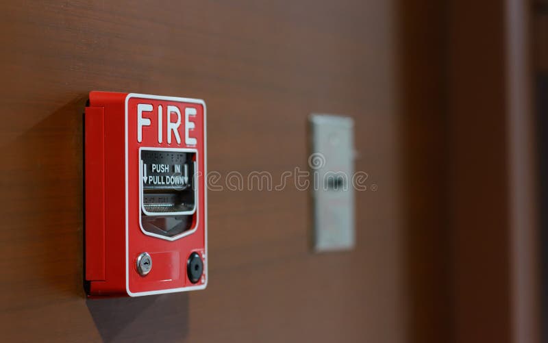 Fire Alarm Switch on Wooden Wall with Copy Space. Warning and Security ...