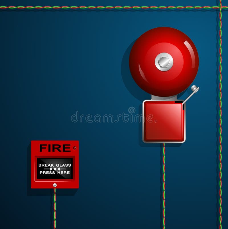 Fire Alarm on the Wall. Bell, Button and Wires. Stock Vector ...