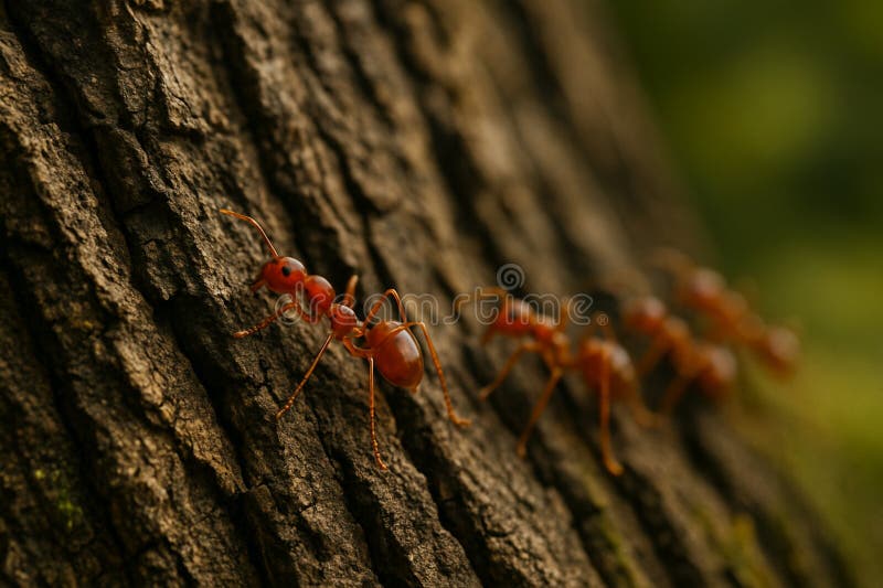 Fire Ants Marching on Tree Trunk Stock Illustration - Illustration of ...