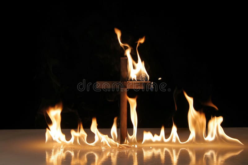 Fire Around a Burning Cross Symbol Stock Image - Image of fear, temple ...