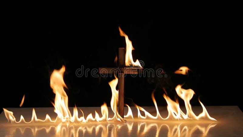 Fire Around a Burning Cross Symbol Stock Photo - Image of christianity ...