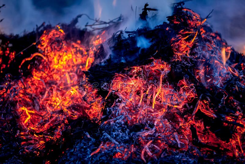 Fire and Ashes during Garbage Burning at Night_ Stock Photo - Image of ...