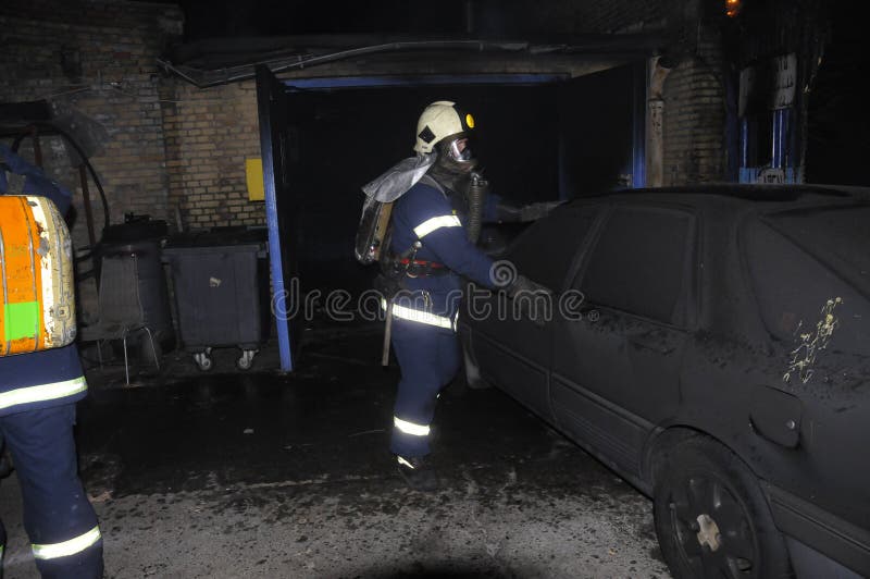 Fire auto repair shop editorial stock image. Image of firefigther ...