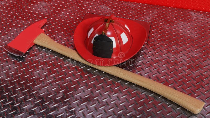 Fire Axe and Helmet on Fire Engine Stock Illustration - Illustration of ...