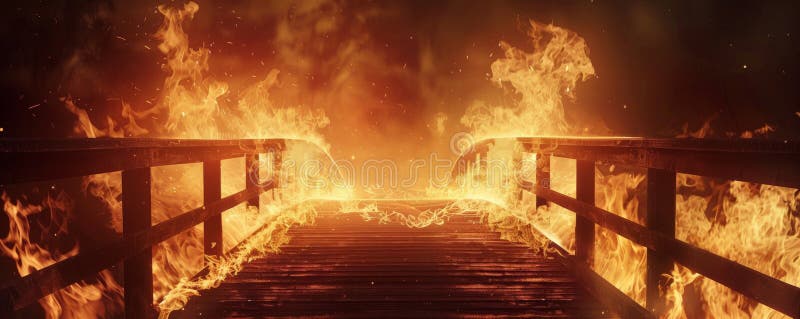 A Fire Background Featuring Flames Engulfing a Wooden Bridge, Creating ...