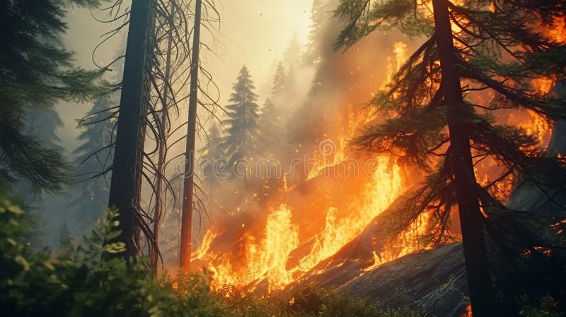 A Fire in the Background with a Forest in the Background Stock ...