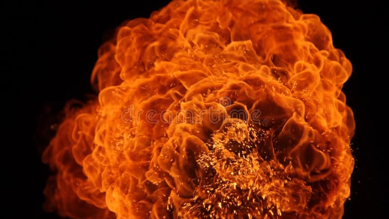 Fire Ball Explosion, High Speed Camera, Isolated Fire Flame on Black ...