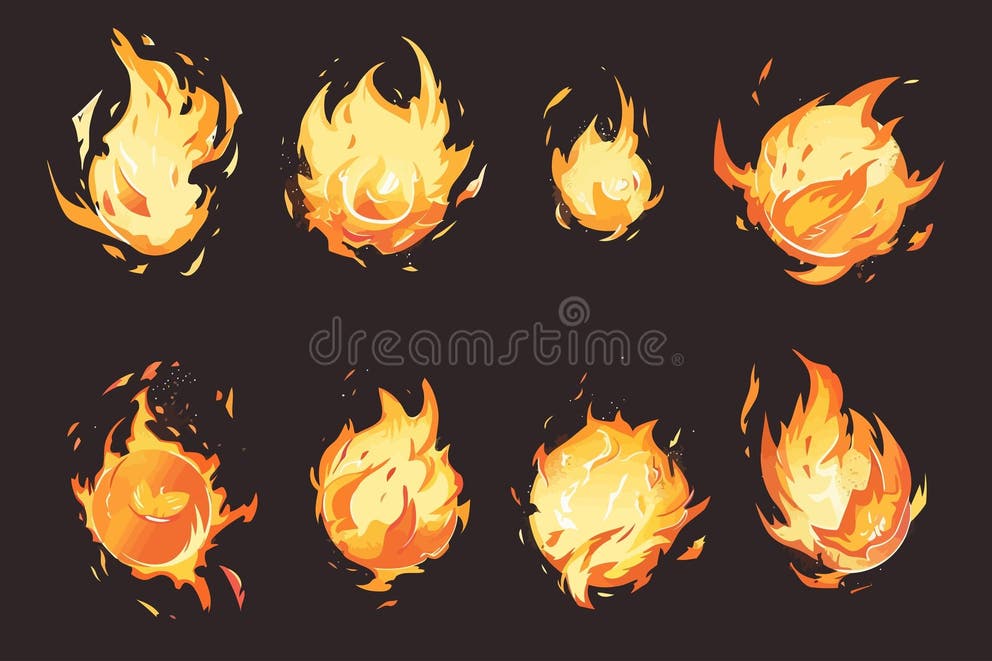 Fire Ball Set Isolated Illustration Stock Vector - Illustration of ...