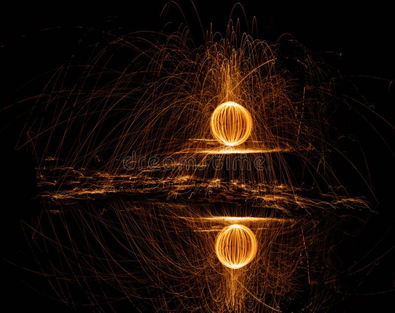 Fire Ball of Spinning Hot Steel Wool Stock Photo - Image of incendiary ...