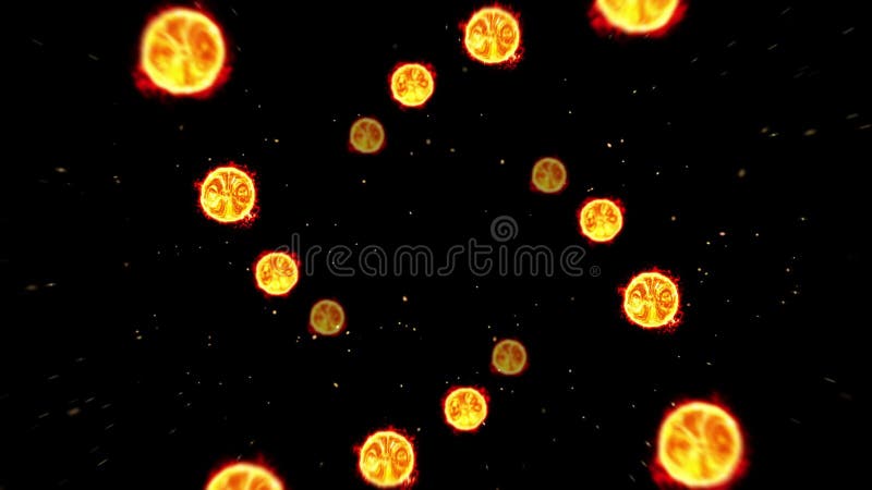 Many Abstract Fire Balls Flying on Black Background. Fire Sphere Slowly ...