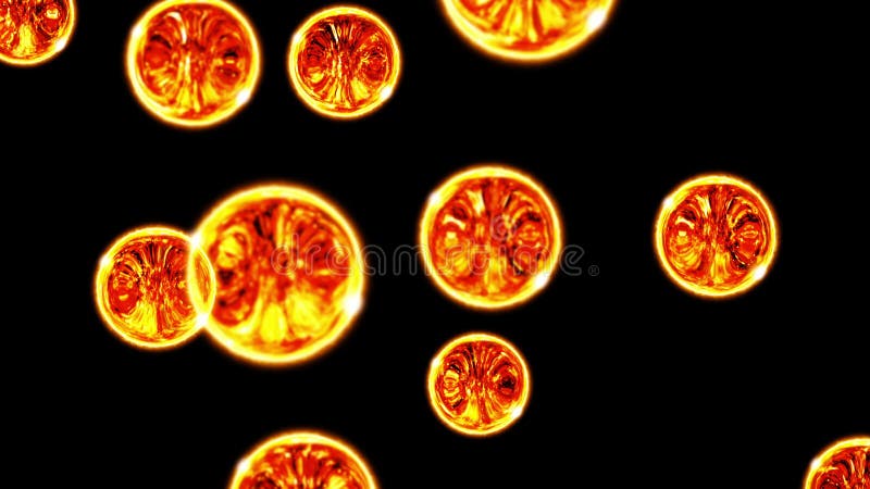 Many Abstract Fire Balls Flying on Black Background. Fire Sphere Slowly ...