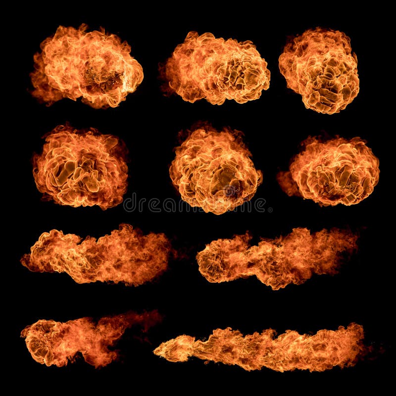 Fire Balls Textures Collection on Black Background Stock Photo - Image ...