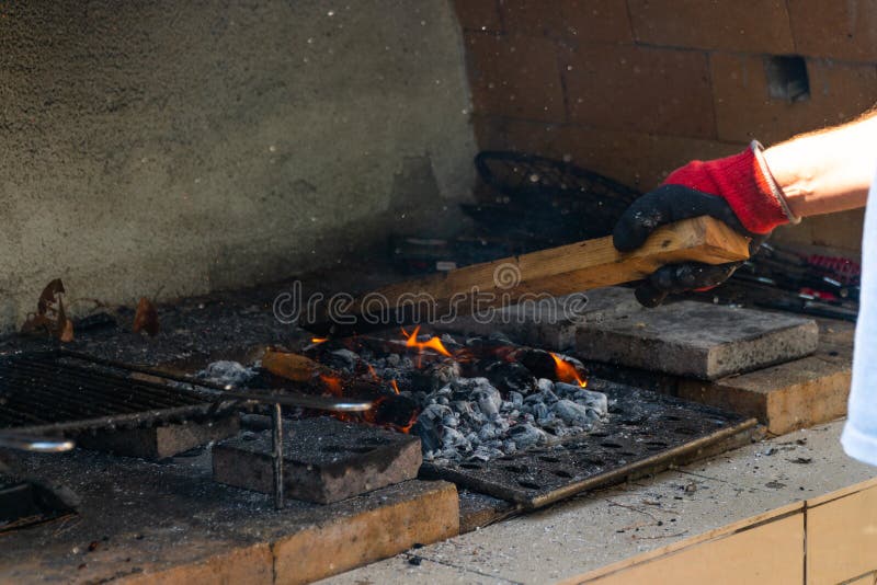 Fire in a Barbaque, Setting Fire on Coal Barbacue Stock Image - Image ...