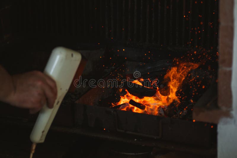 Fire of a Barbecue with Burning Ashes on the Air Stock Photo - Image of ...