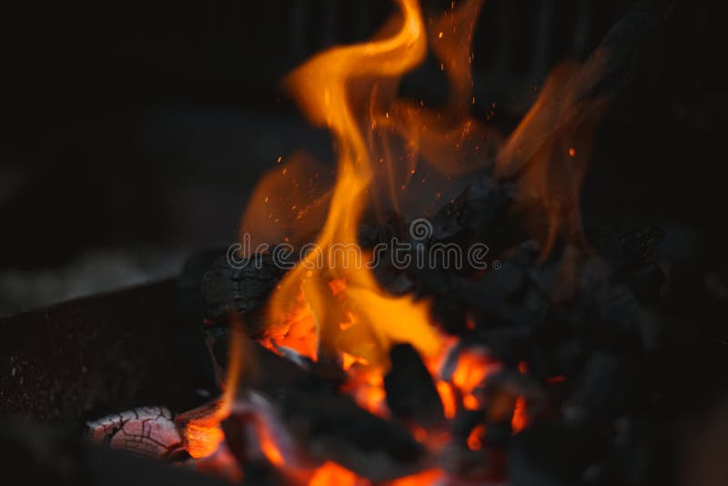 Fire of a Barbecue with Burning Ashes on the Air Stock Image - Image of ...