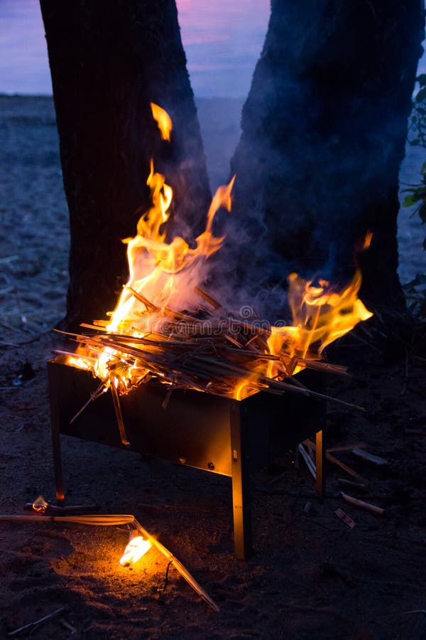 Fire in the Brazier on a Dark Night Stock Photo - Image of heat, fire ...