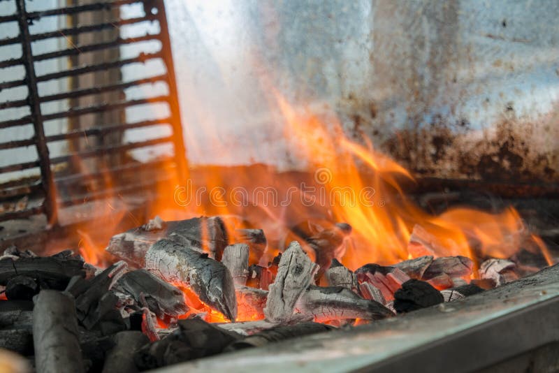Fire on the Barbeque grill stock photo. Image of grill - 111081276