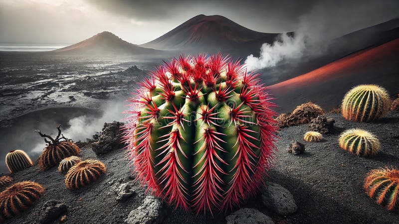 Fire Barrel Cactus with Its Distinctive Ribbed Structure and Vibrant ...