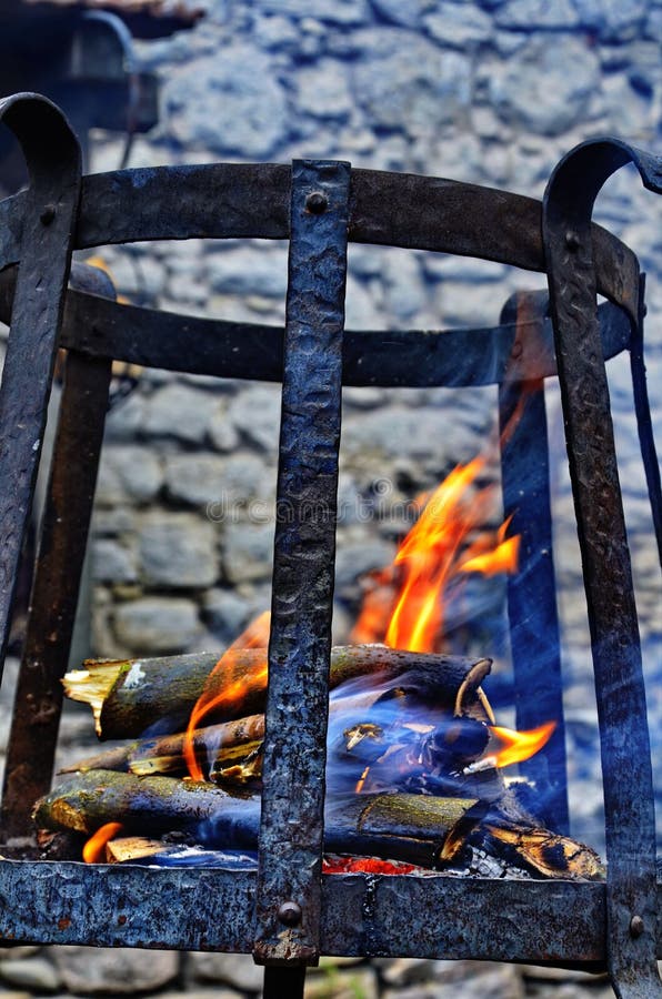 Fire in a fire basket stock photo. Image of inferno - 162581752