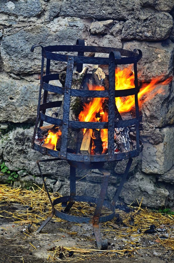 Fire in a fire basket stock image. Image of nature, inferno - 162581995