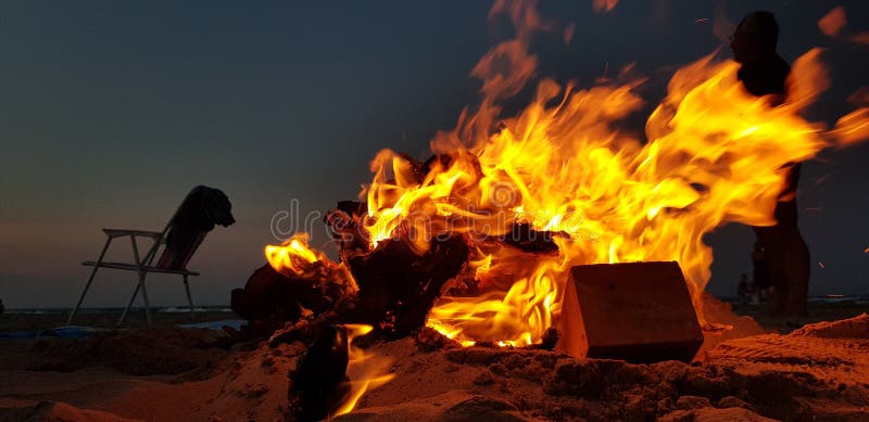 Fire on the beach stock image. Image of fire, fuego - 153404233