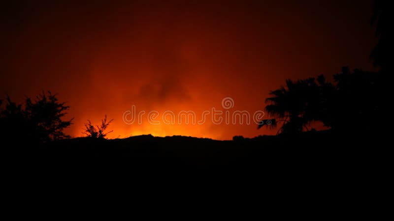 Massive Fire Burns Hillside Silhouette Stock Video - Video of power ...