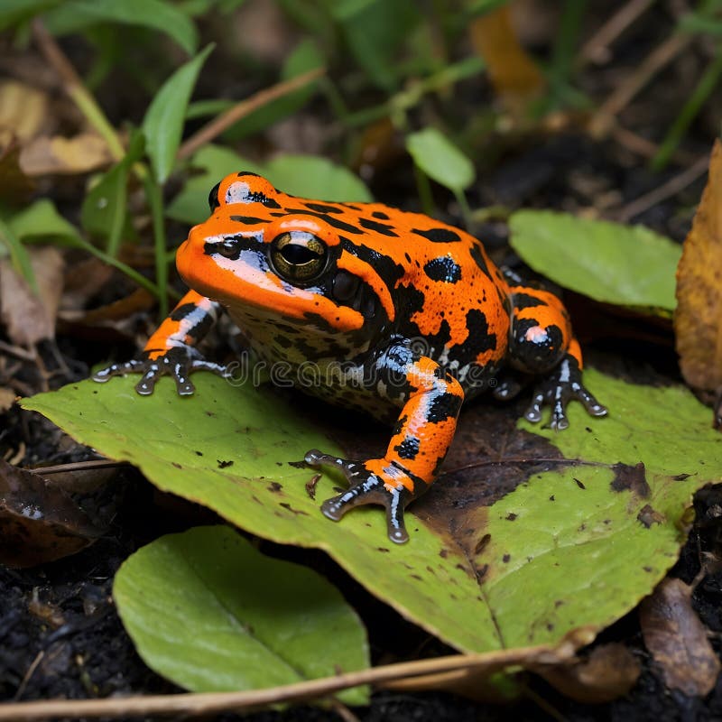 Fire-Bellied Toad Blending into Underbrush with Belly Flashing Orange ...