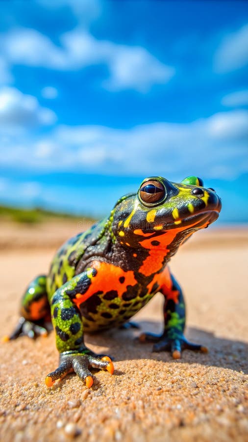 Fire-Bellied Toad Frog Goes Beach Stock Illustration - Illustration of ...