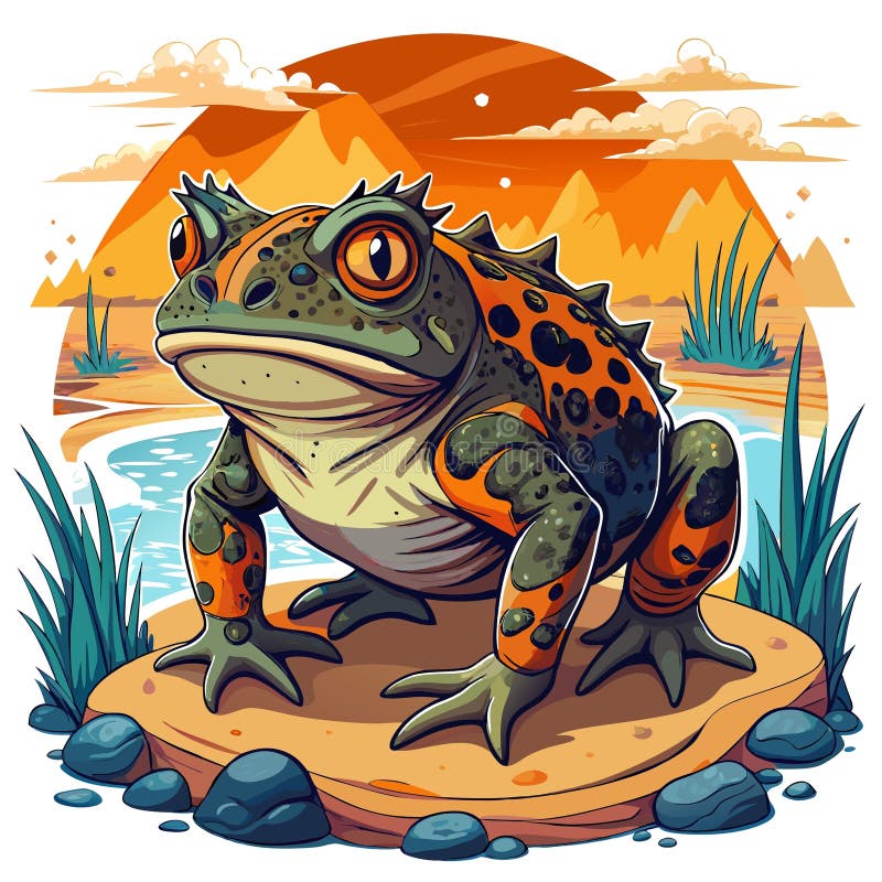 Fire-Bellied Toad Frog Intimidated Stands Beach Vector Stock ...