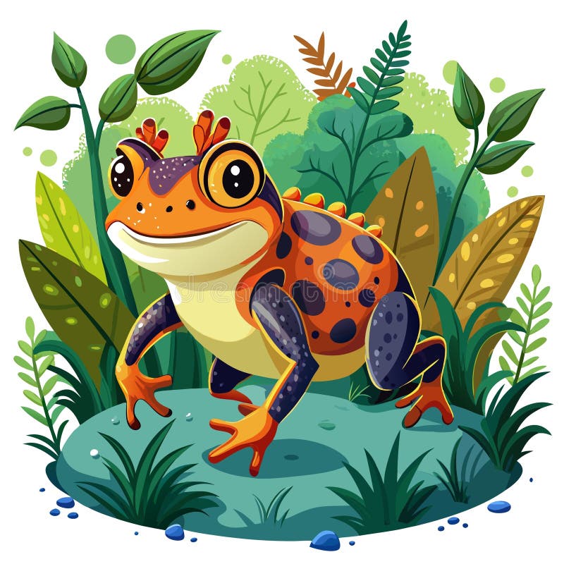 Fire-Bellied Toad Frog Joyful Walks Forest Vector Stock Vector ...