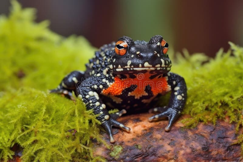 Fire-bellied Toad on Mossy Tree Bark Stock Image - Image of macro ...