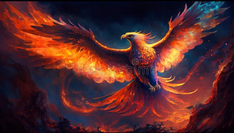 Fire Bird Fantastic Mystical Bird in Dark Sky Image Generative AI Stock ...