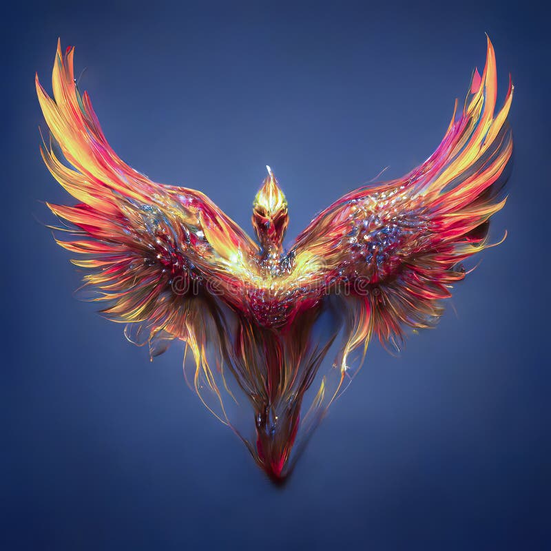 Fire Bird Phoenix on Blue Background Stock Illustration - Illustration ...
