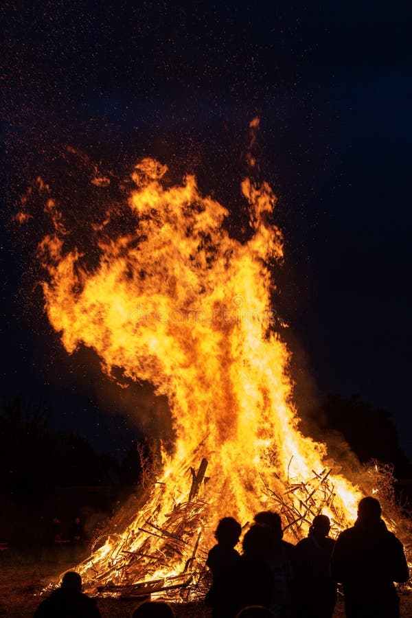 Fire with High Flames on Black Background Stock Photo - Image of light ...