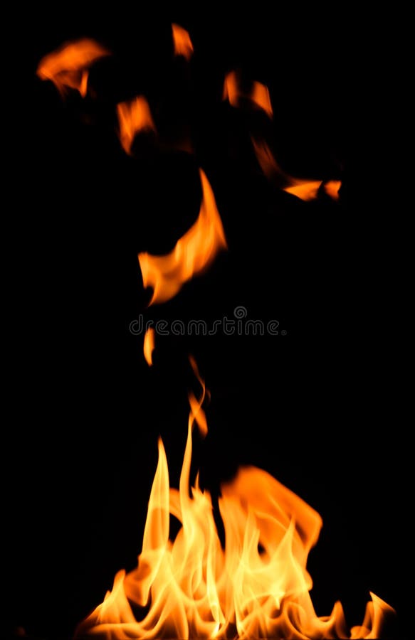 Fire on a Black Background, Burning and Hot Flames, Close View Stock ...
