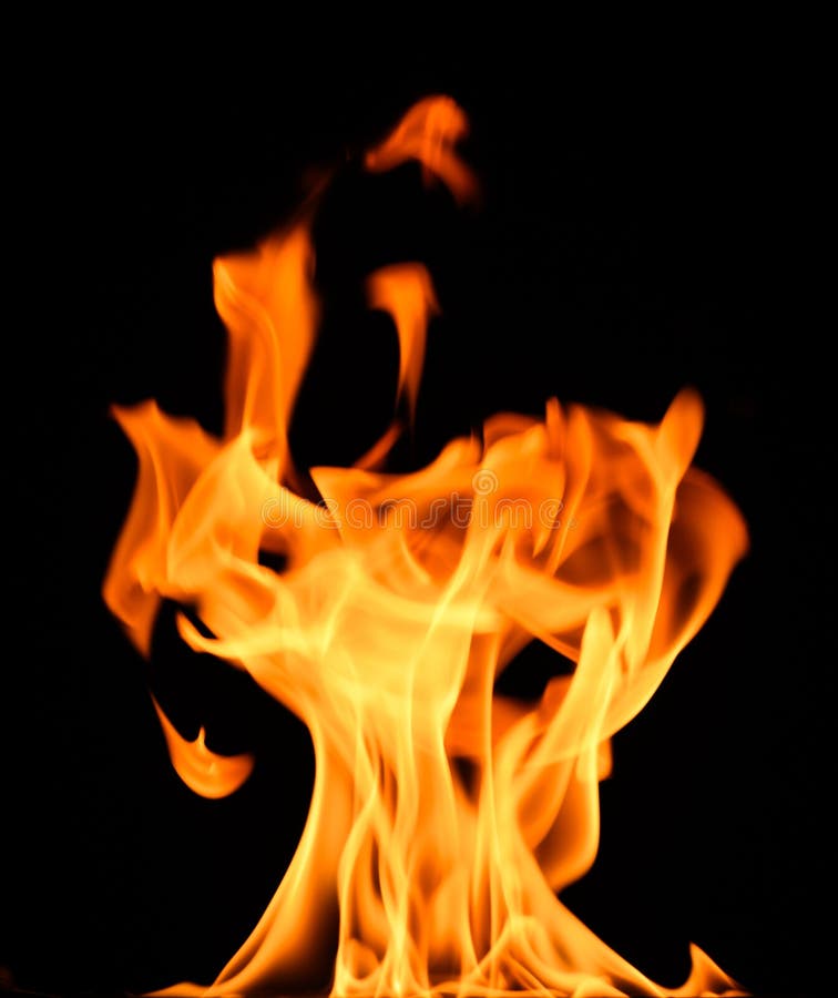 Fire on a Black Background, Burning and Hot Flames, Close View Stock ...