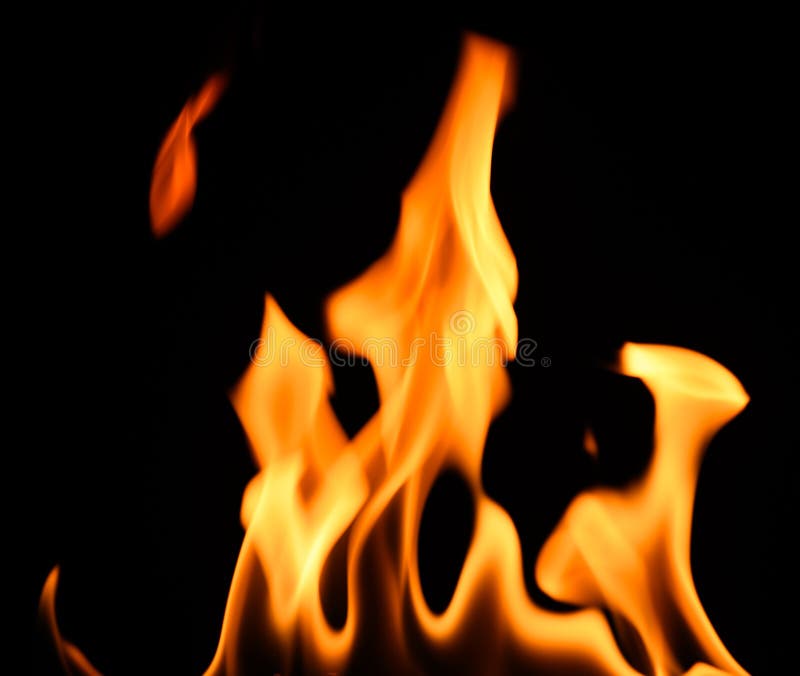 Fire on a Black Background, Burning and Hot Flames, Close View Stock ...