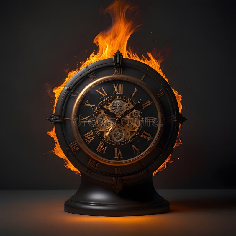 Fire Black Burning Clock Burn Flames with Corners Stock Illustration ...