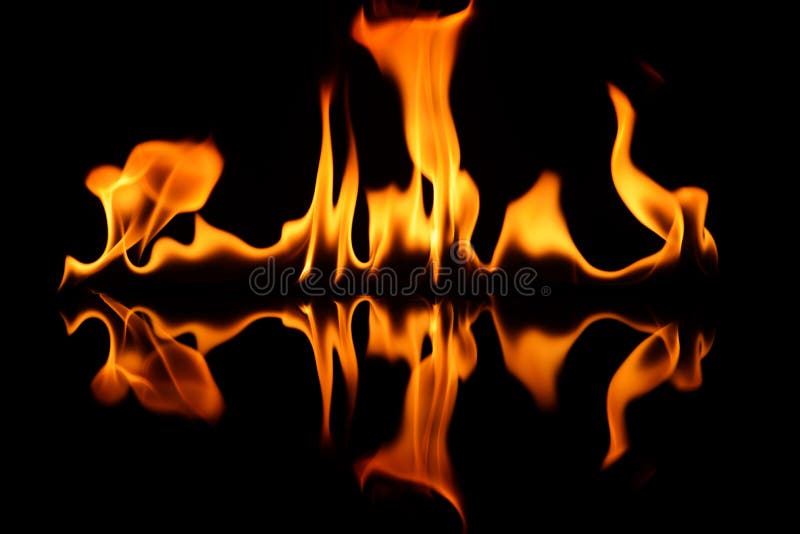 The Fire on Black Glass with a Reflection Stock Photo - Image of ...