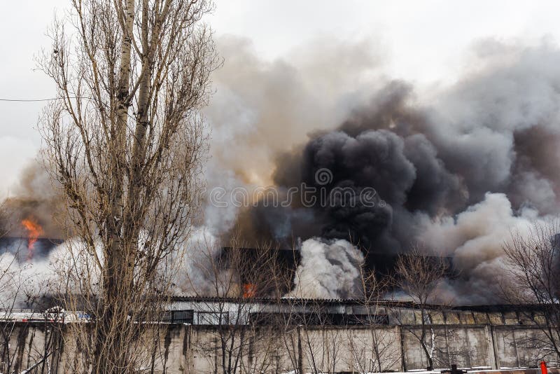 Burning factory. stock photo. Image of danger, construction - 41674588