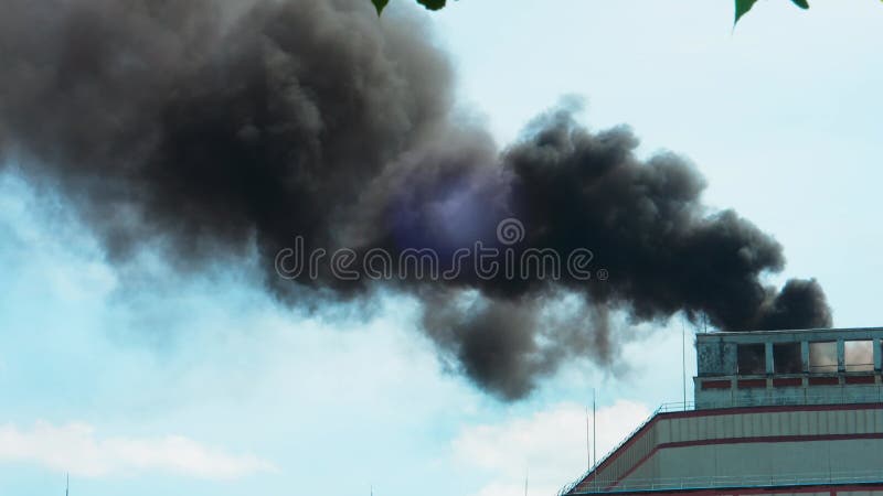 Fire Black Smoke and Soot on the Roof of an Administrative Building ...