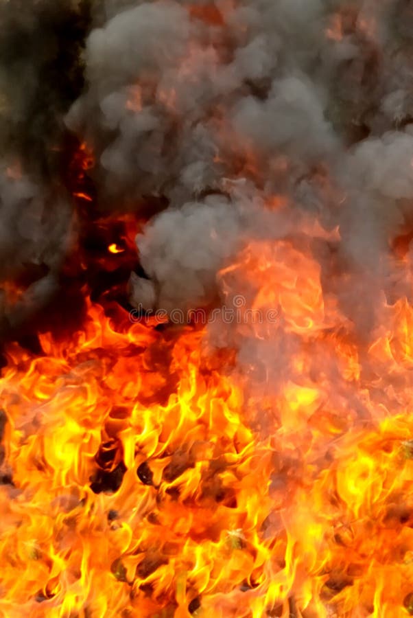 Fire Blaze and Flame Texture Background. Fire with Black Smoke Dust and ...