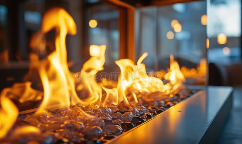 Fire Blazing in a Contemporary Fireplace Stock Image - Image of ...