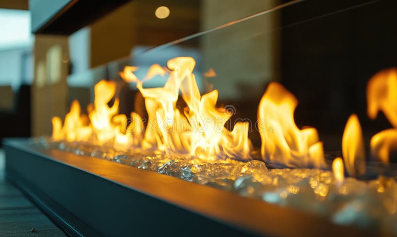 Fire Blazing in a Contemporary Fireplace Stock Photo - Image of hell ...