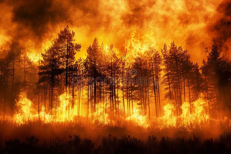 A Fire Blazing through a Forest, Engulfing Trees in Flames Stock ...