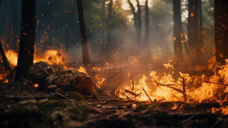 A Fire Blazing in the Middle of a Forest. Suitable for Environmental ...